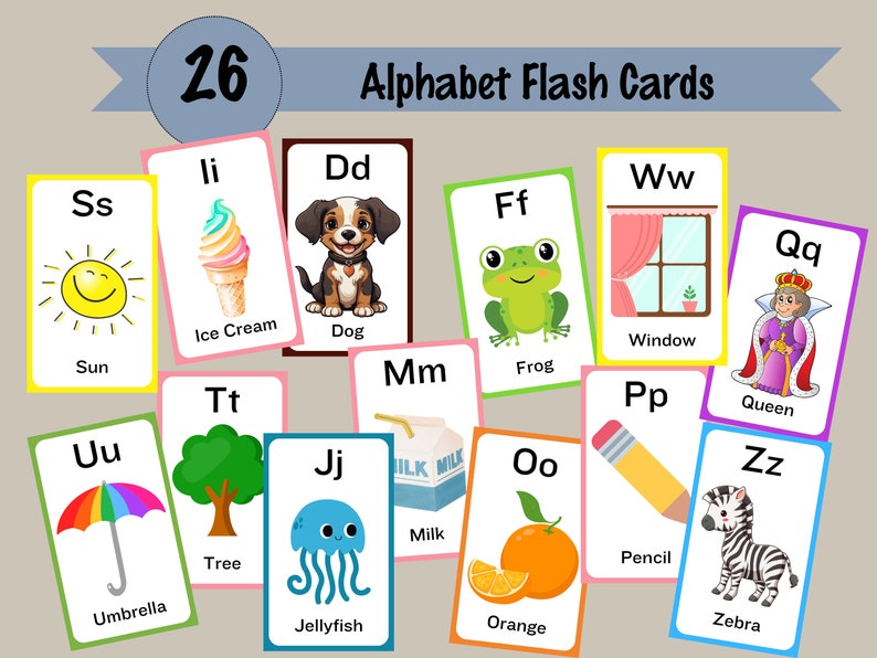 26 ABC Flash Cards, Educational Cards, A-Z Cards, Learn Abc's, Alphabet ...