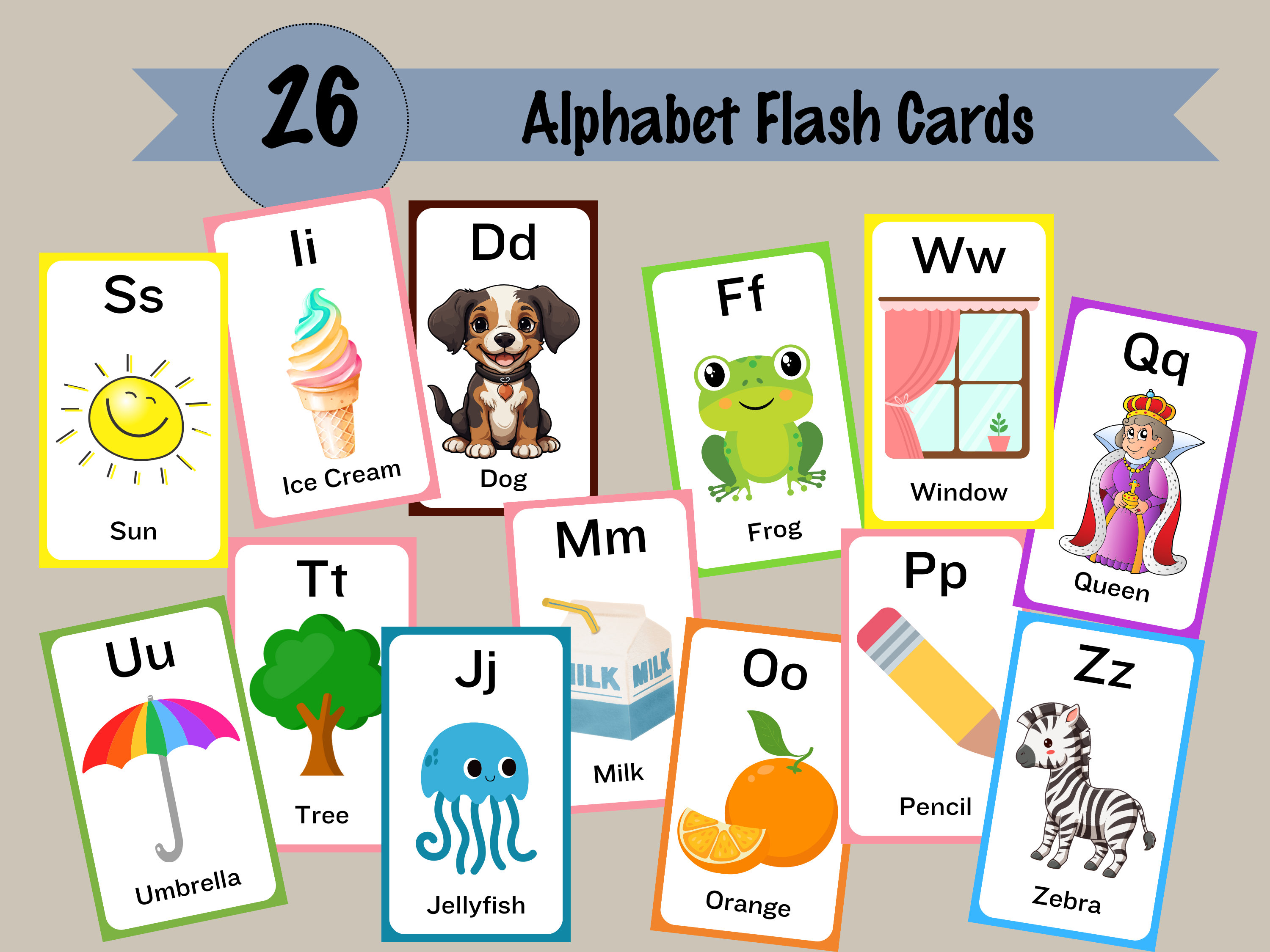 26 ABC Flash Cards, Educational Cards, A-Z Cards, Learn Abc's, Alphabet ...
