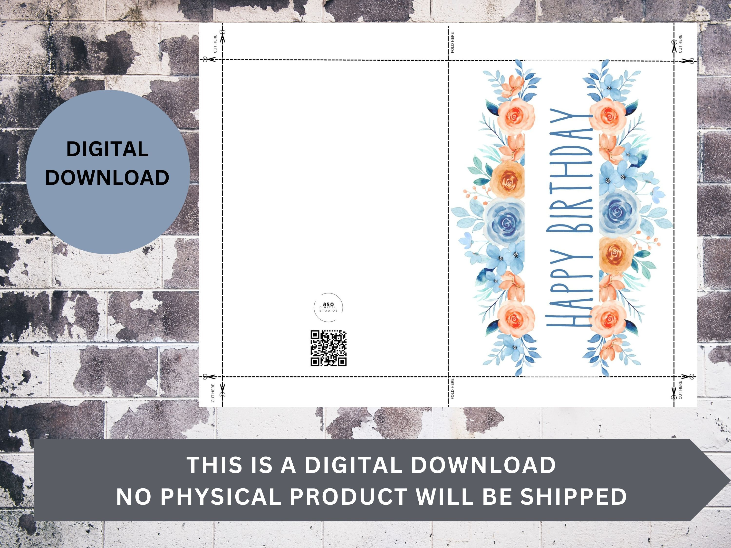 Happy Birthday Card, Instant Download, Digital Greeting Card, Printable ...
