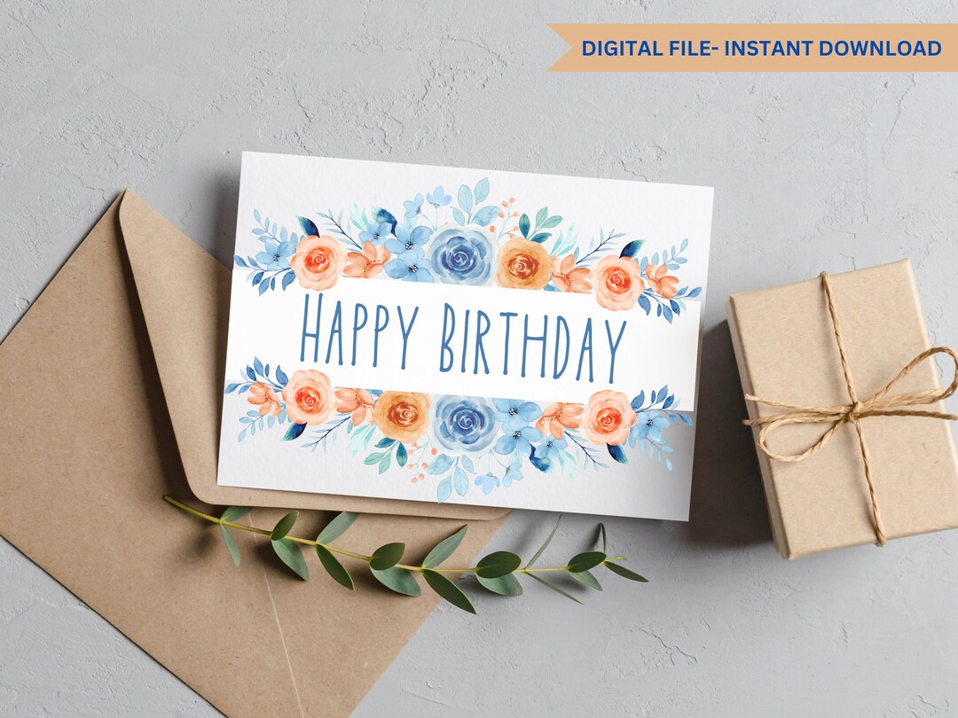 Floral Happy Birthday Card, Printable Greeting Card (digital Download ...