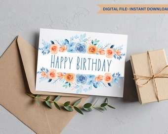 Printable Birthday Card, Instant Download, Digital Greeting Card, Happy ...