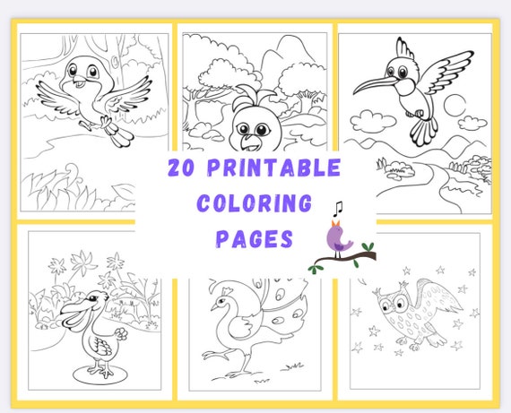 Kids Bird Coloring Pages 20 Printable Pages for Kids Fun - Etsy
