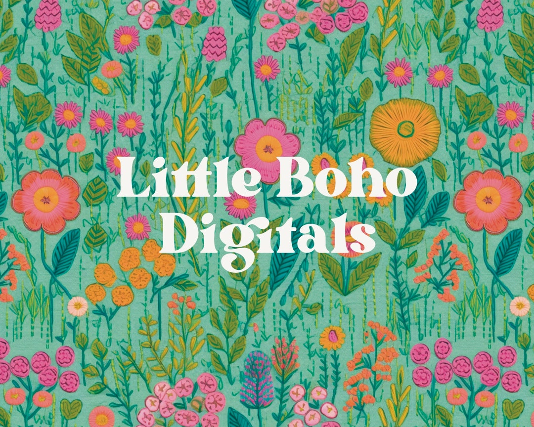 Embroidered Floral Seamless Pattern, Digital Download, Boho Fabric ...