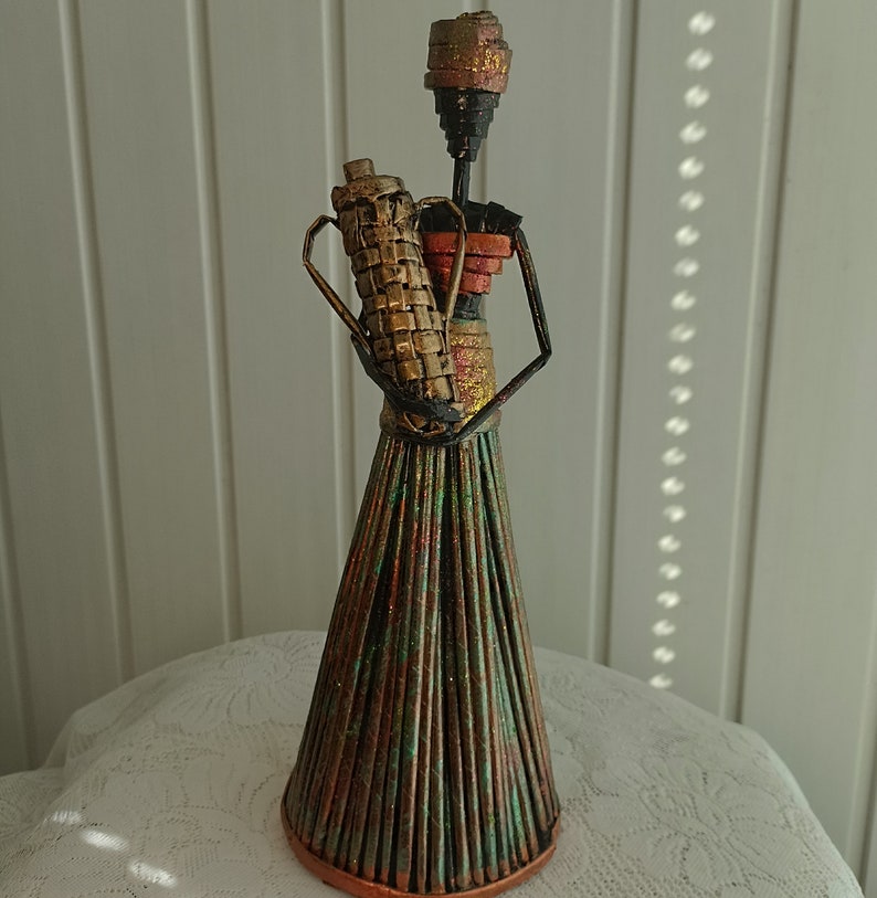 African Black Woman Statue Made of Paper, Girl With a Vase - Etsy