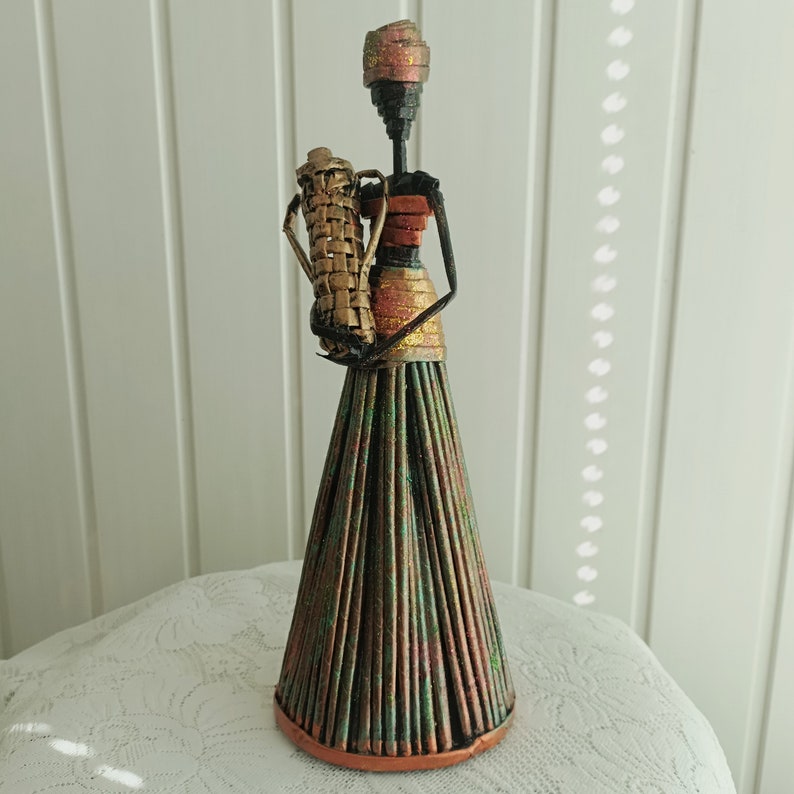 African Black Woman Statue Made of Paper, Girl With a Vase - Etsy