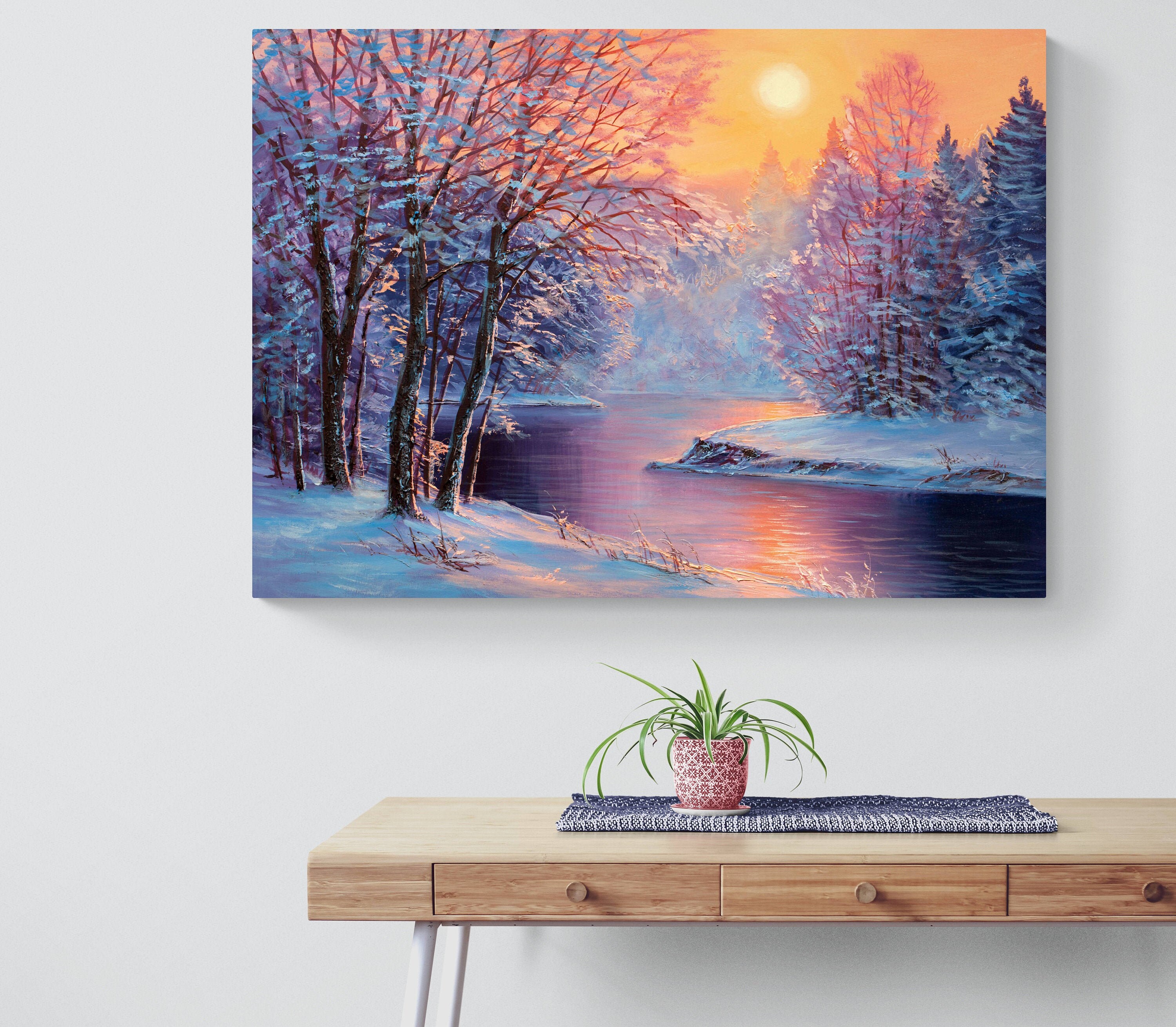Winter Wall Art Snow Print Forest Canvas Art Etsy