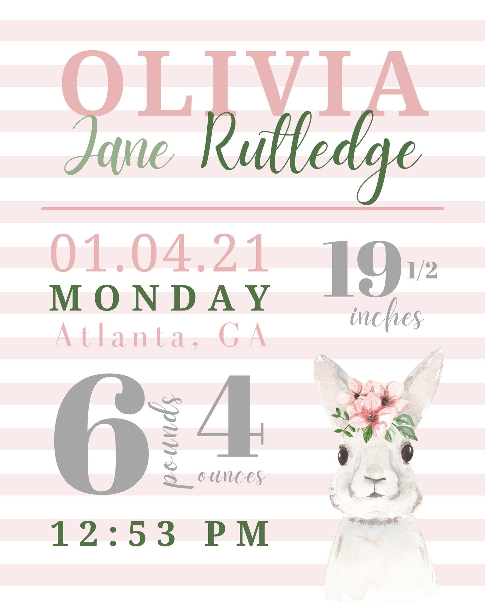 Custom Birth Stats Printable Digital Download - Etsy