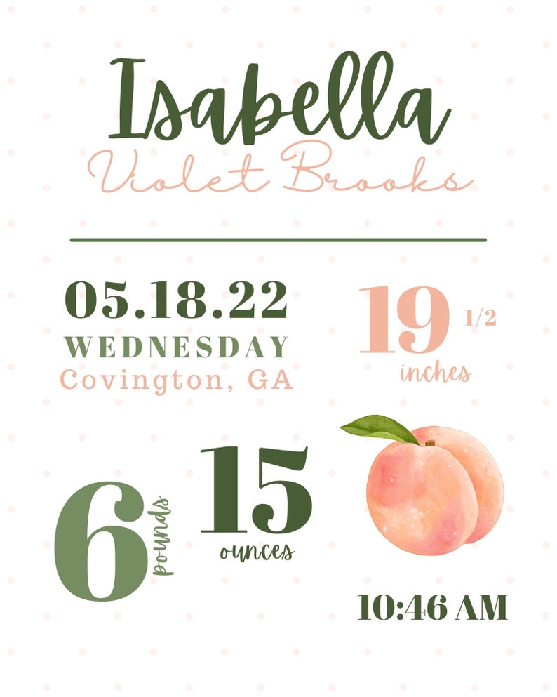 Custom Birth Stats Printable Digital Download - Etsy