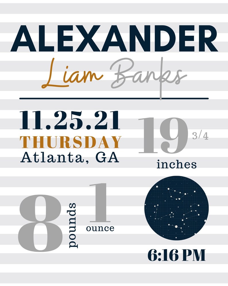 Custom Birth Stats | Printable | Digital Download - Etsy