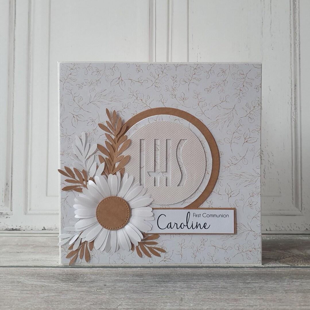 First Communion Handmade Card With the Host and Gerbera - Etsy