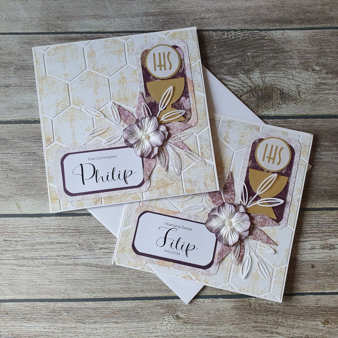 First Communion Handmade Card With Chalice With Host - Etsy