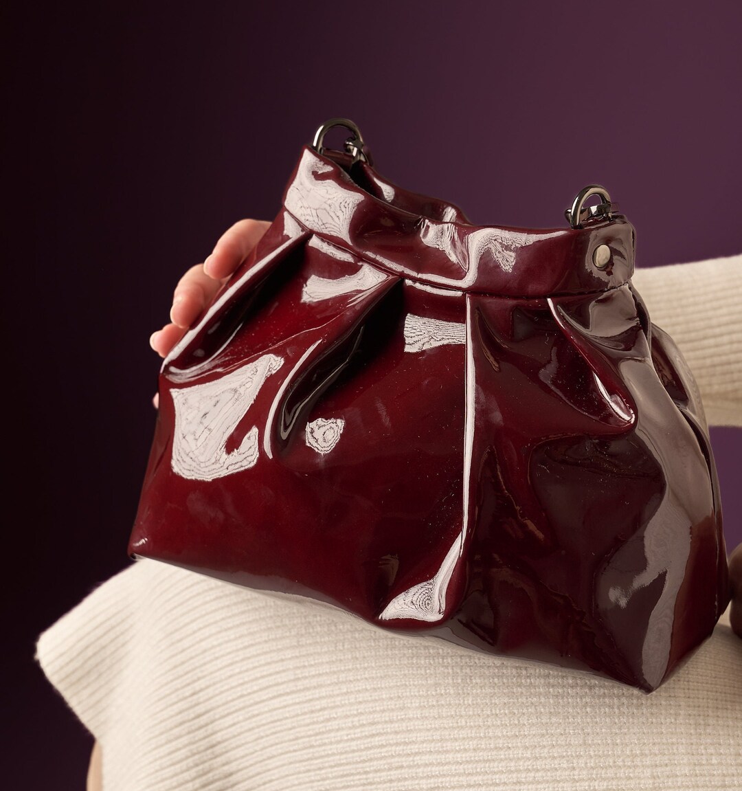 Red Patent Leather Bag Pleated,small Crossbody Wedding Bucket Bag - Etsy
