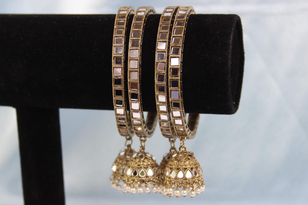 Bronze Mirror Jhumka Bangles – Indian Jewelry, Set of 4 - Etsy
