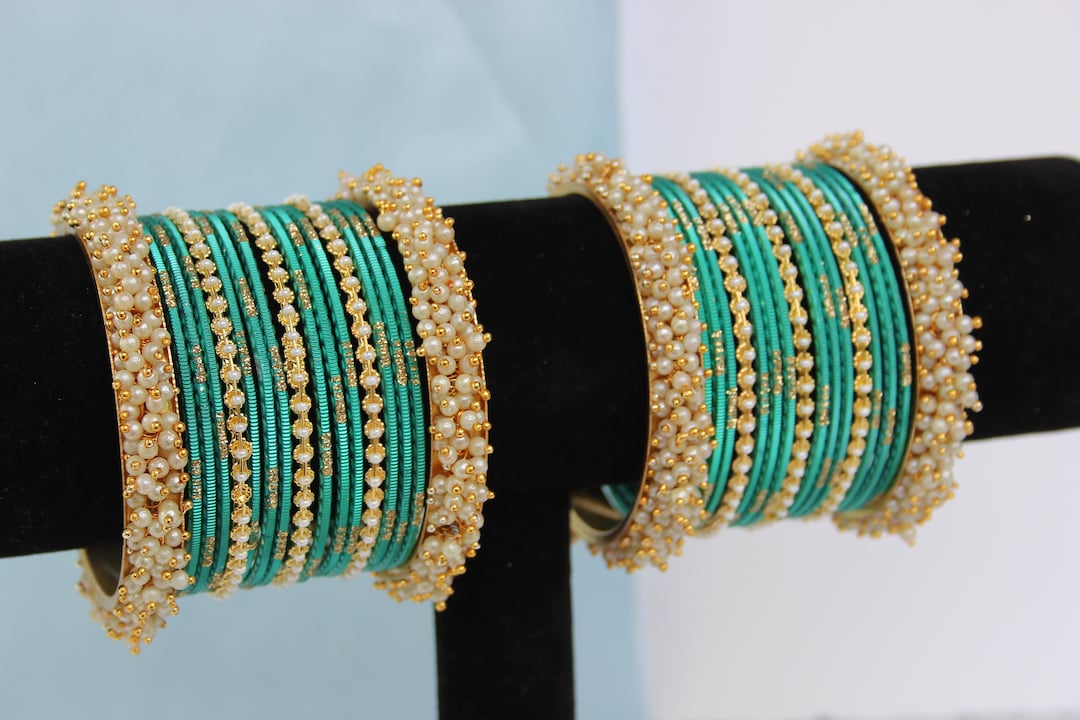 Teal Bangle Stack Indian Bangles - Etsy