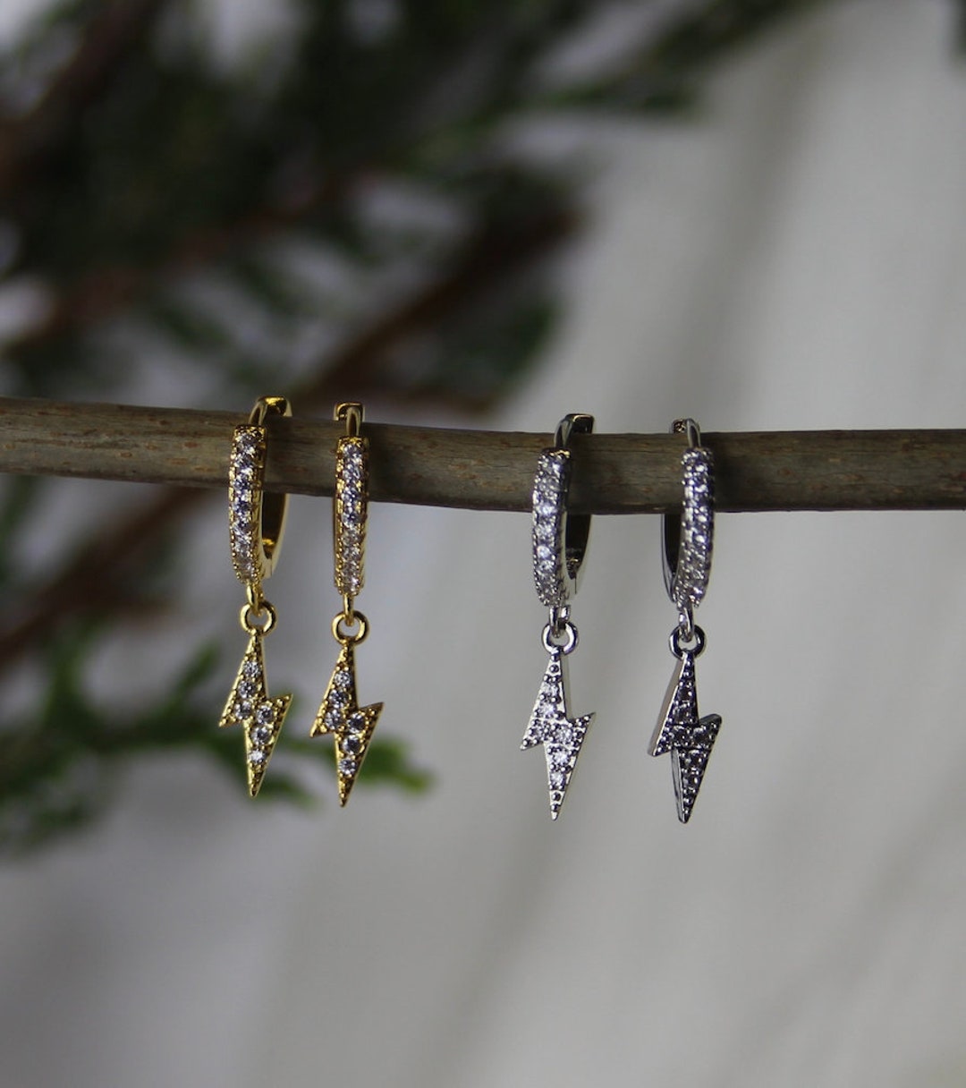 Lightening Bolt Huggie Hoops in Gold and Silver 10mm - Etsy
