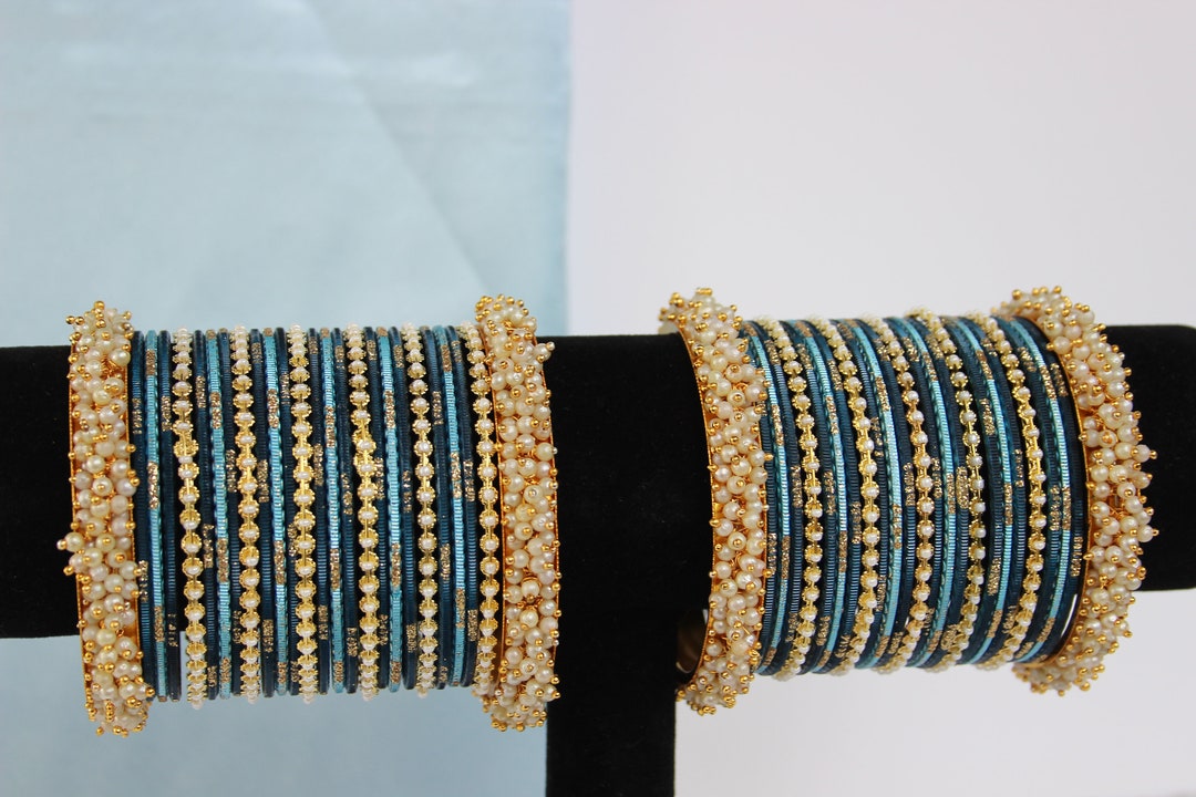 Navy Blue & Light Blue Bangle Stack - Indian Bangles - Etsy