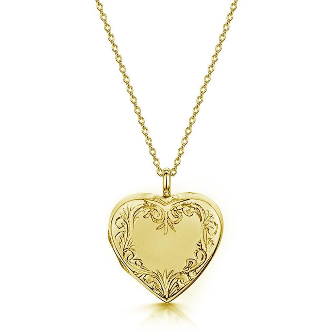 Gold Locket Heart Necklace With Half Scroll Engraved Locket - Etsy