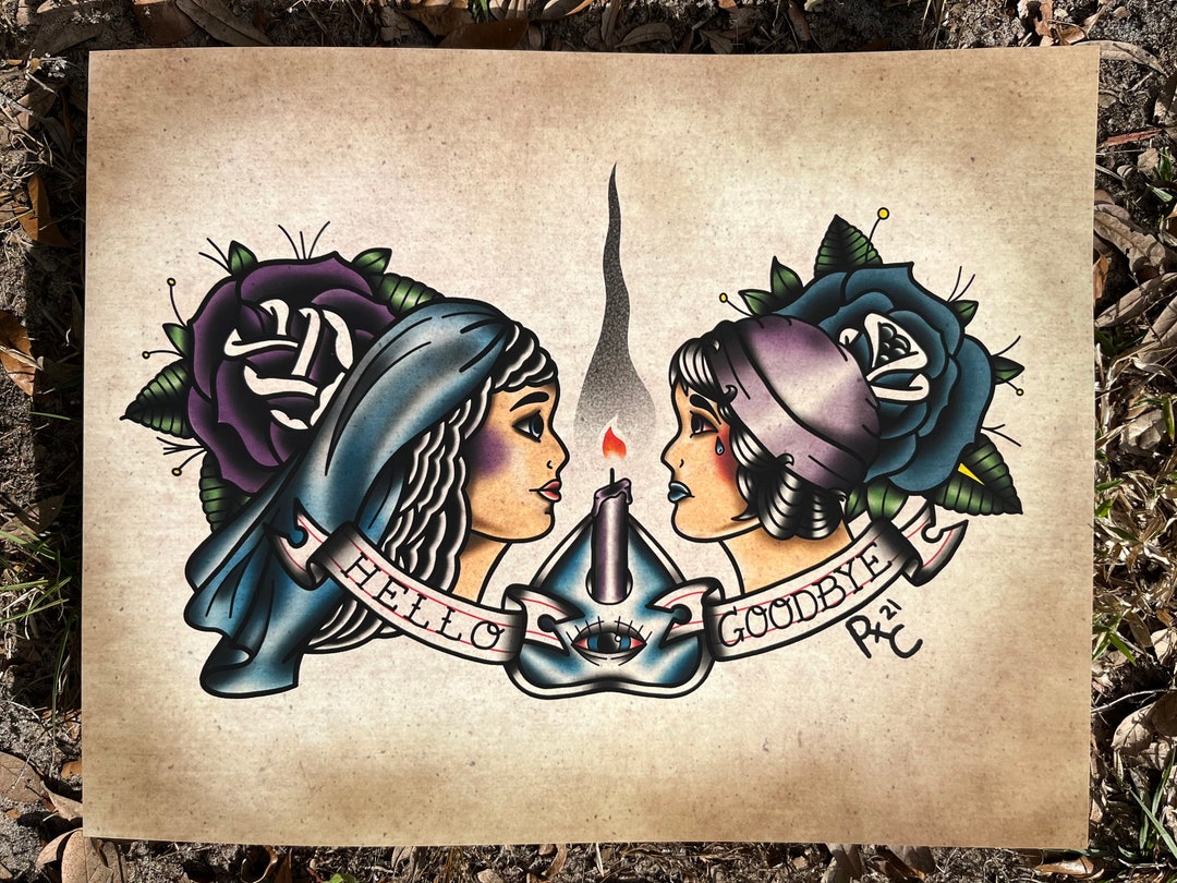 HELLO // GOODBYE Tattoo Flash Art Traditional New Age Tarot Witch Gypsy ...