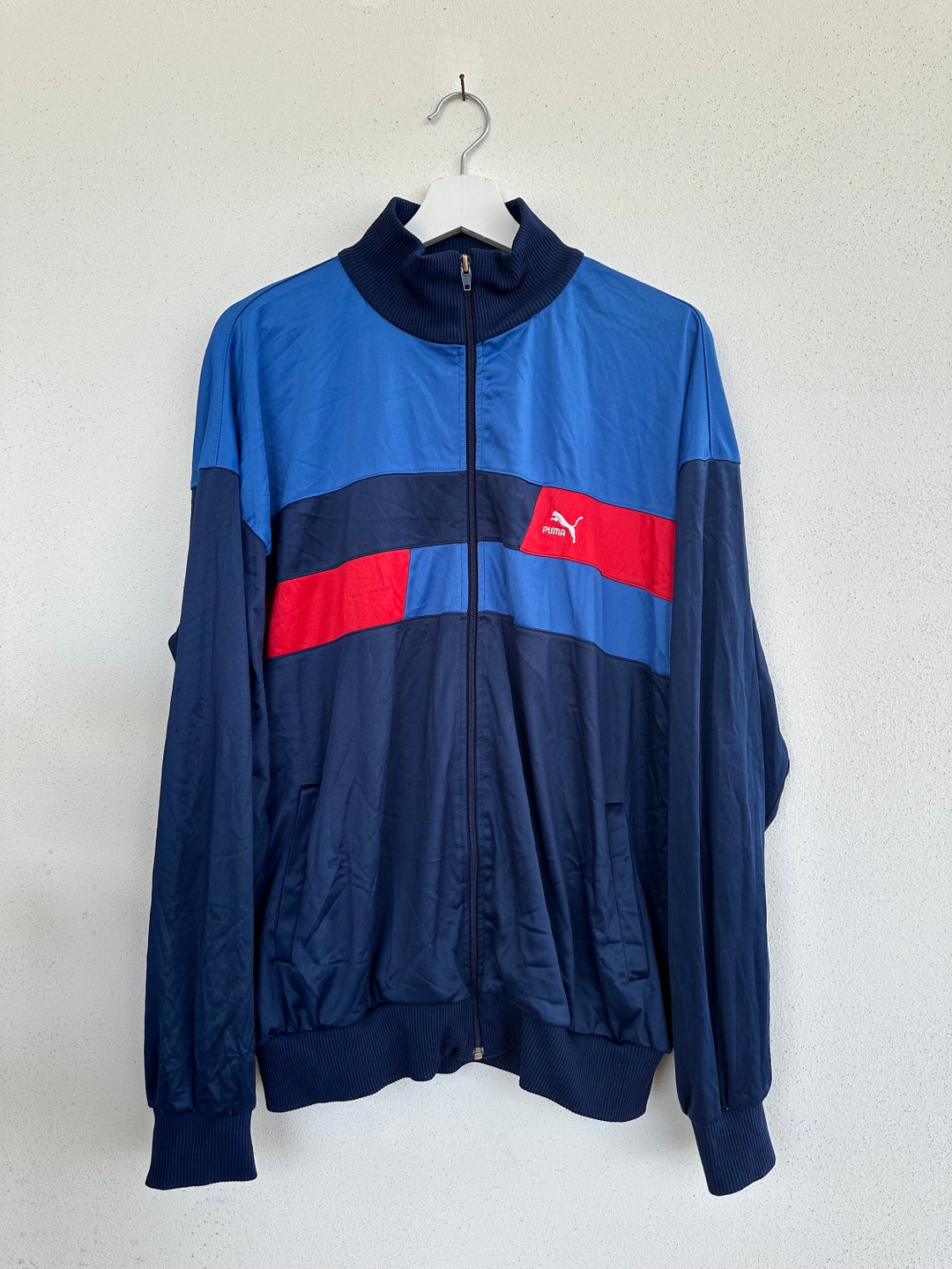 90s Puma Sports Jacket, Blue Tracksuit Jacket With Red and Dark Blue ...