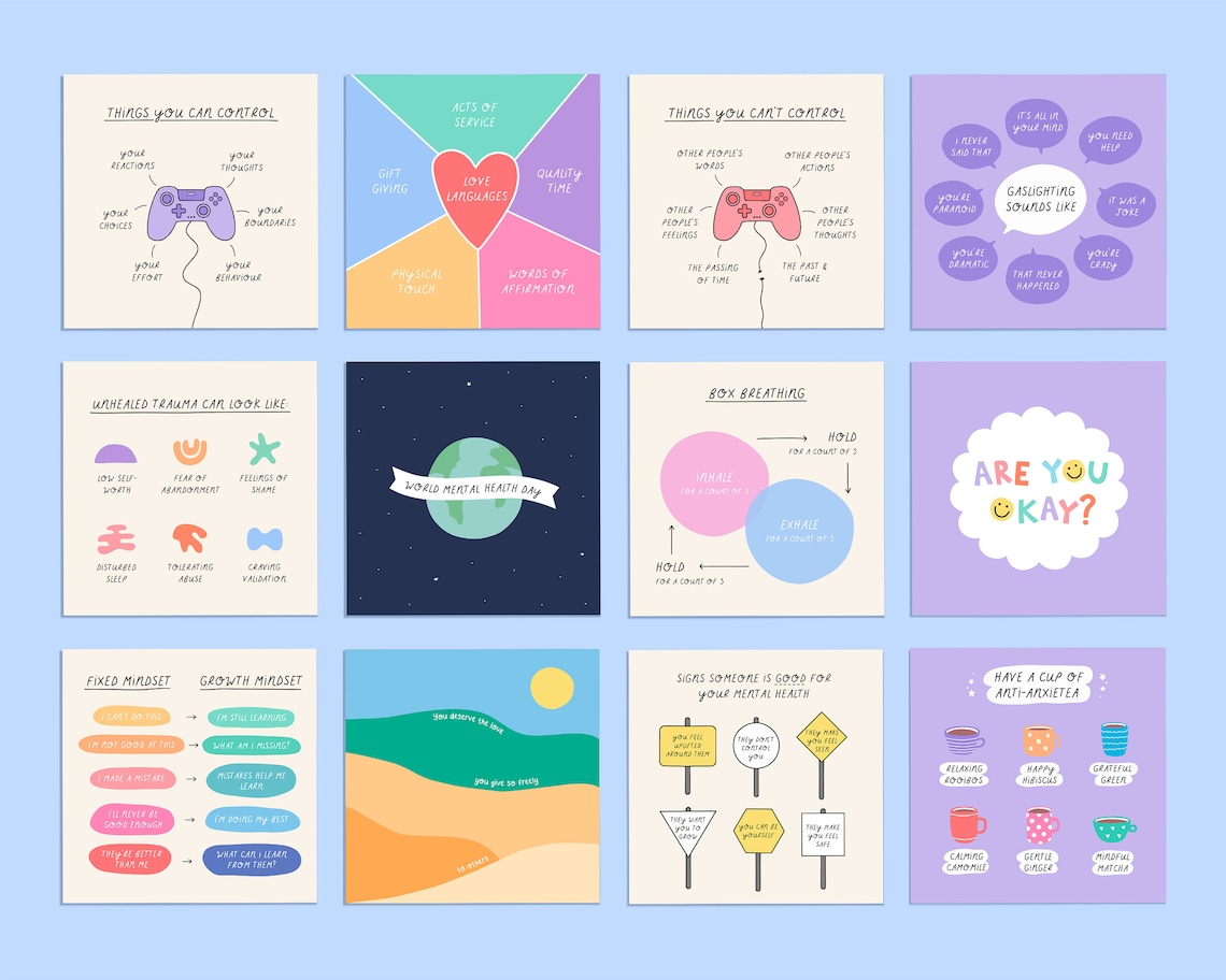 Therapy Instagram Post Templates: Mental Health Social Media Kit (canva ...