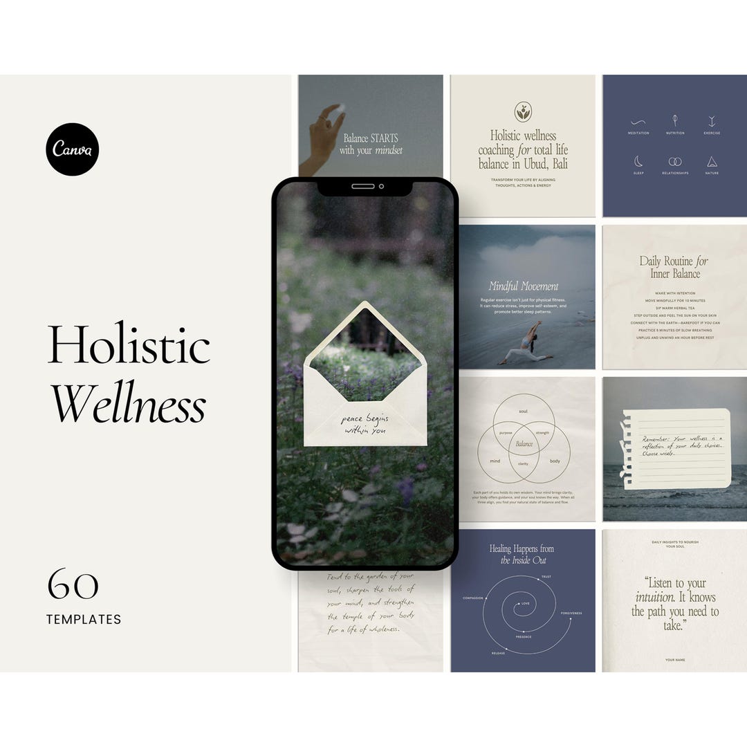 Wellness Coach Canva Templates: Holistic Social Media Posts (digital ...