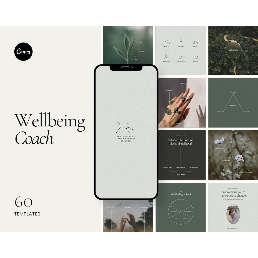 Wellbeing Coach Instagram Templates: Canva Social Media Pack (digital ...