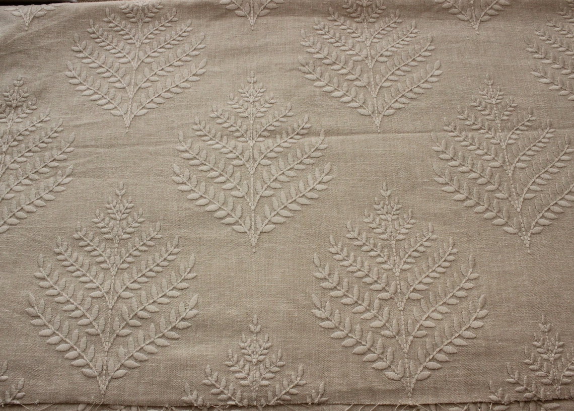 Leaf Pattern Embroidered Fabric, Floral Linen Embroidered Fabric for ...