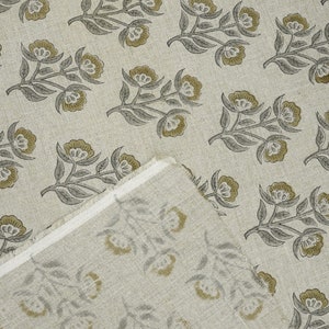 Pure Linen Hand Printed Linen Fabric for Women Clothing, Floral Hand ...