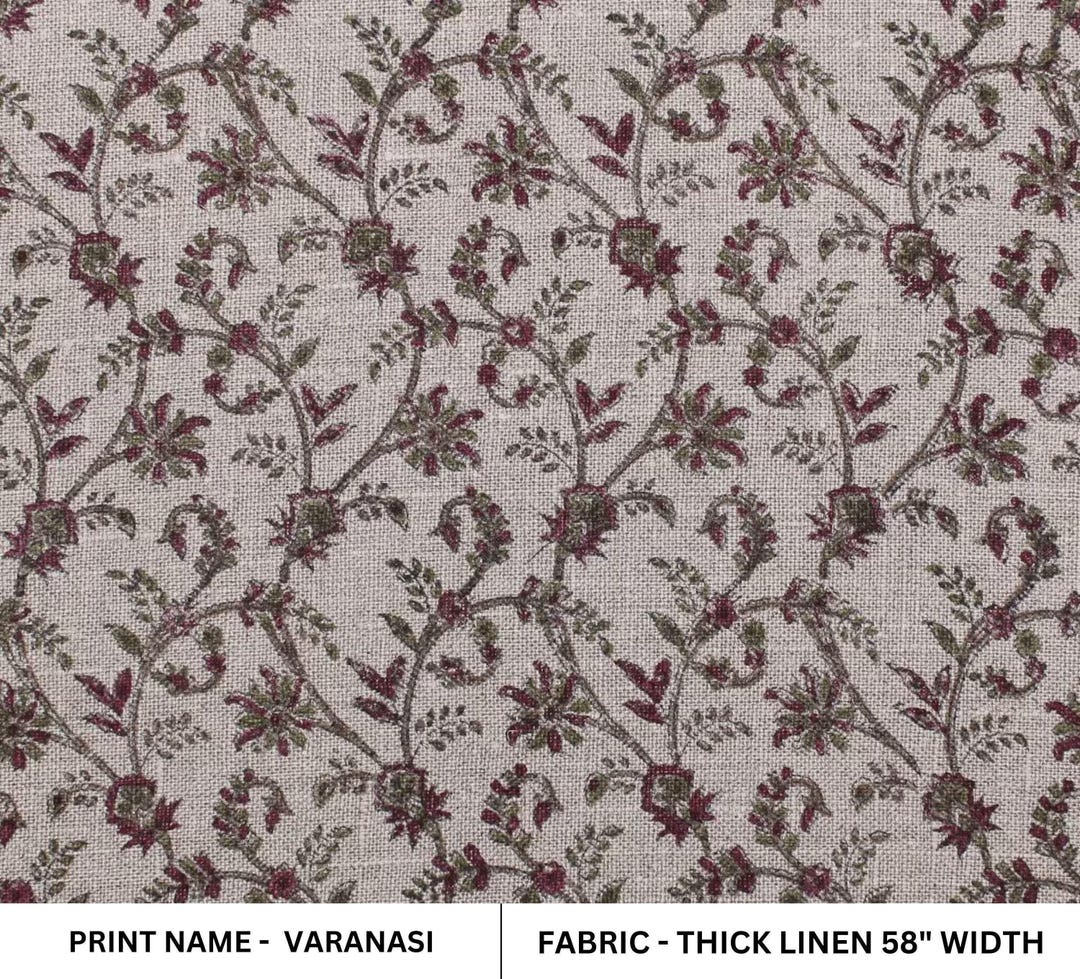 Thick Linen 58" Wide Block Print Handmade Indian Cushion Cover Floral ...