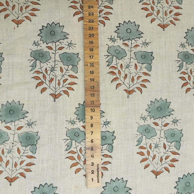 Linen Block Print, Handmade Floral Art, Indian Textile, Pure Linen for ...