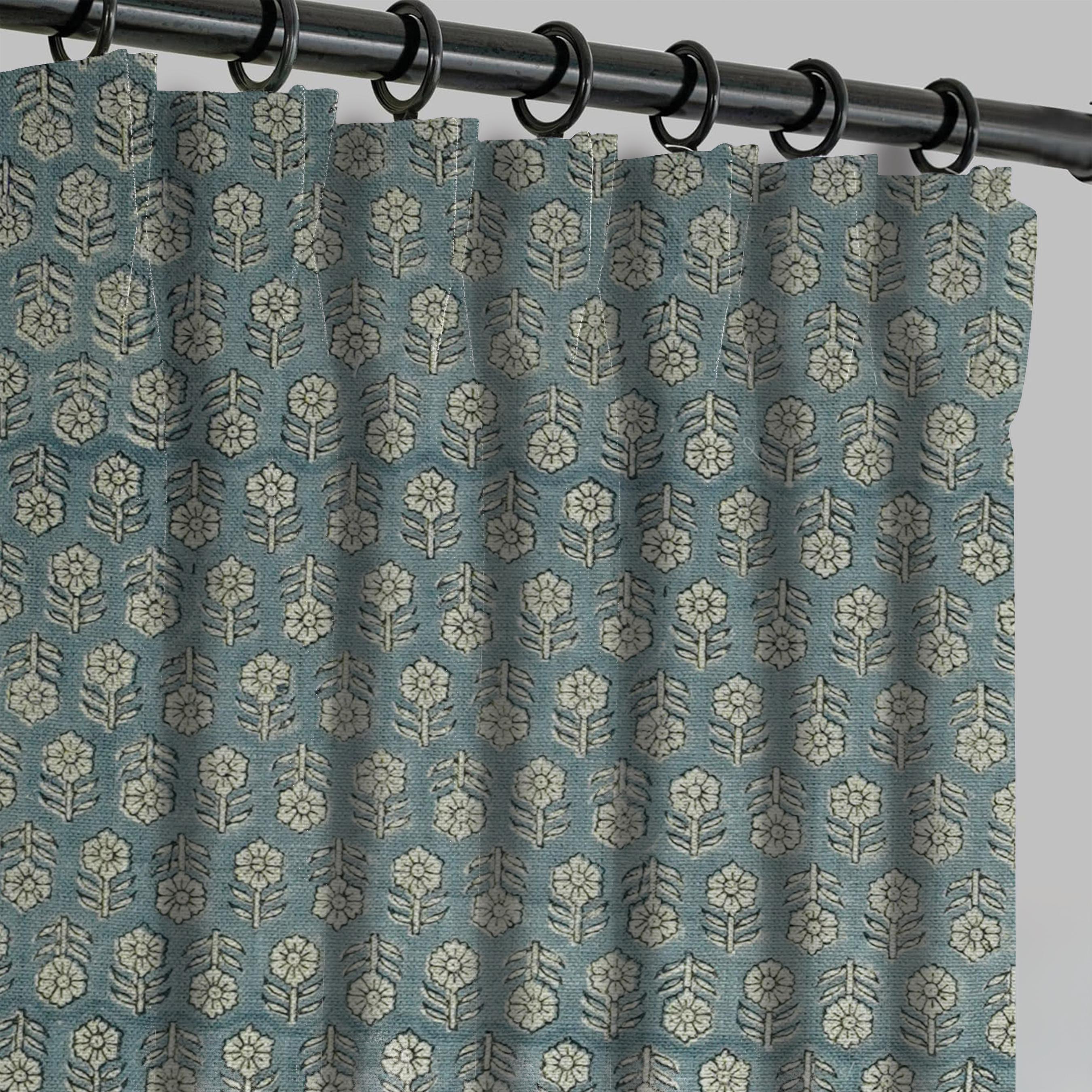 Hand Block Printed Linen Curtain, Floral Fabric for Window Treatment ...