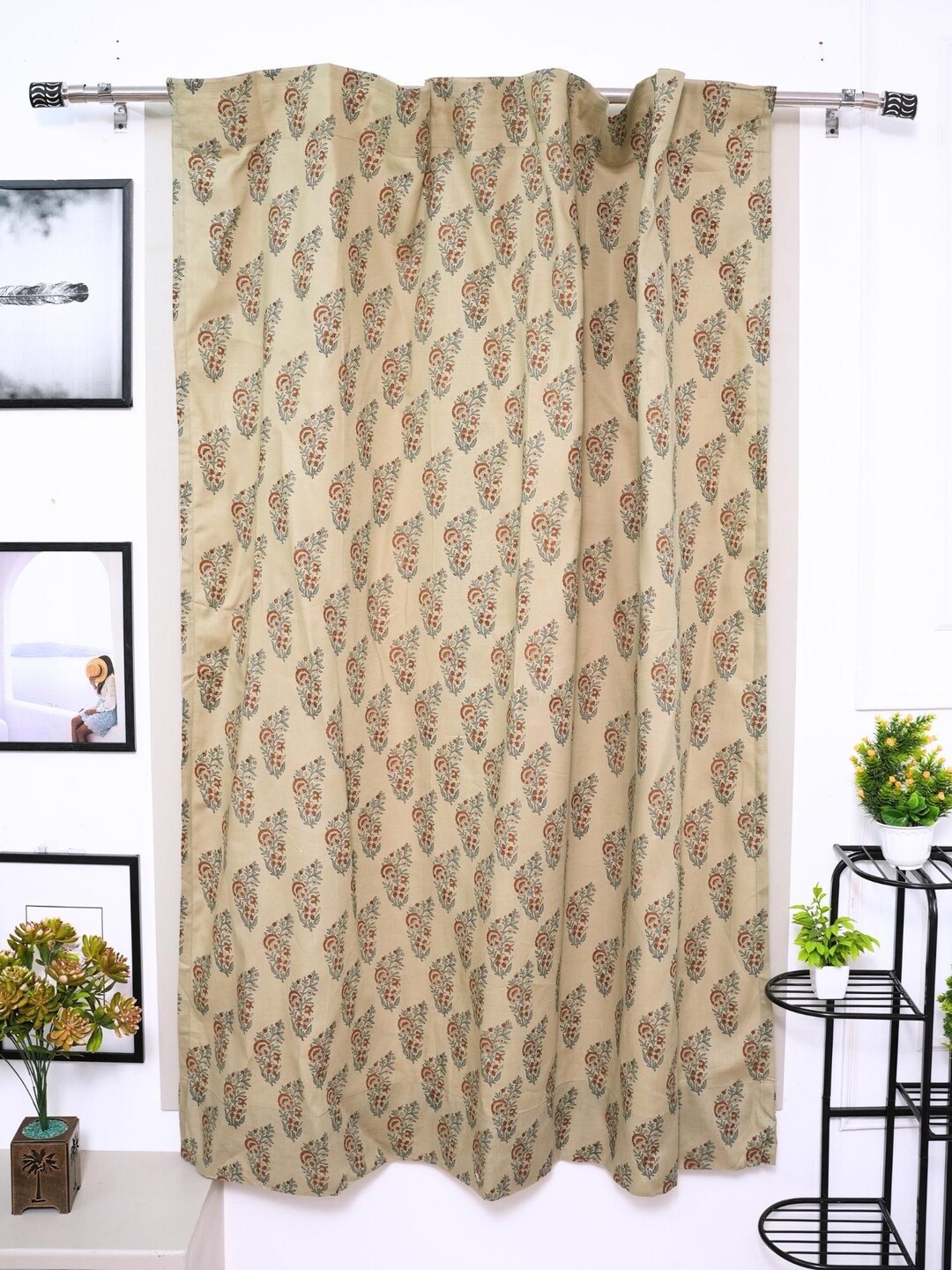 Hand Block Print Linen Blackout Curtains Ring Top Boho Floral Room ...