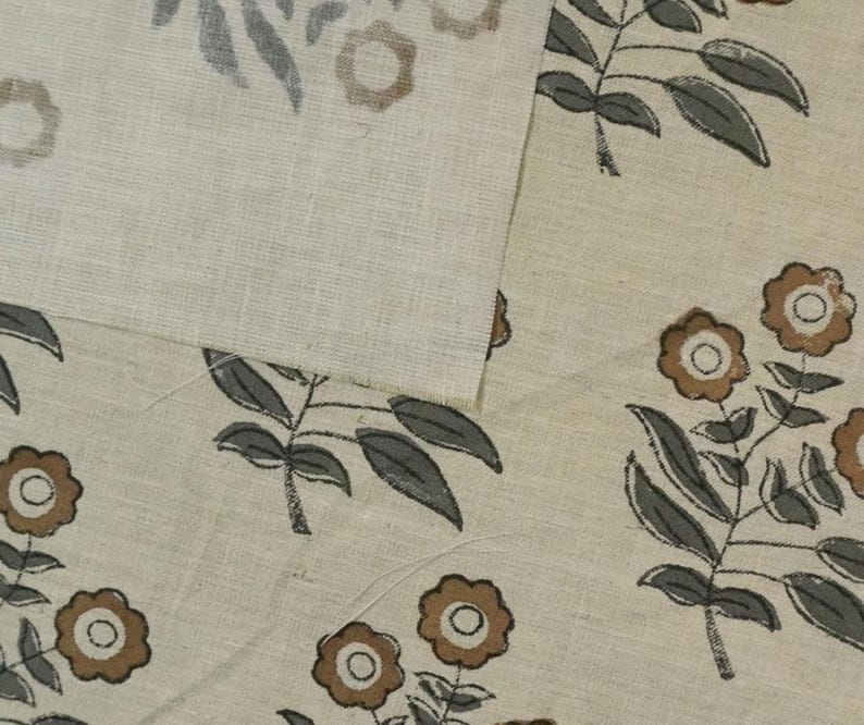 Floral Hand Block Print Linen, Handmade Throw Pillow for Couch, Fabric ...