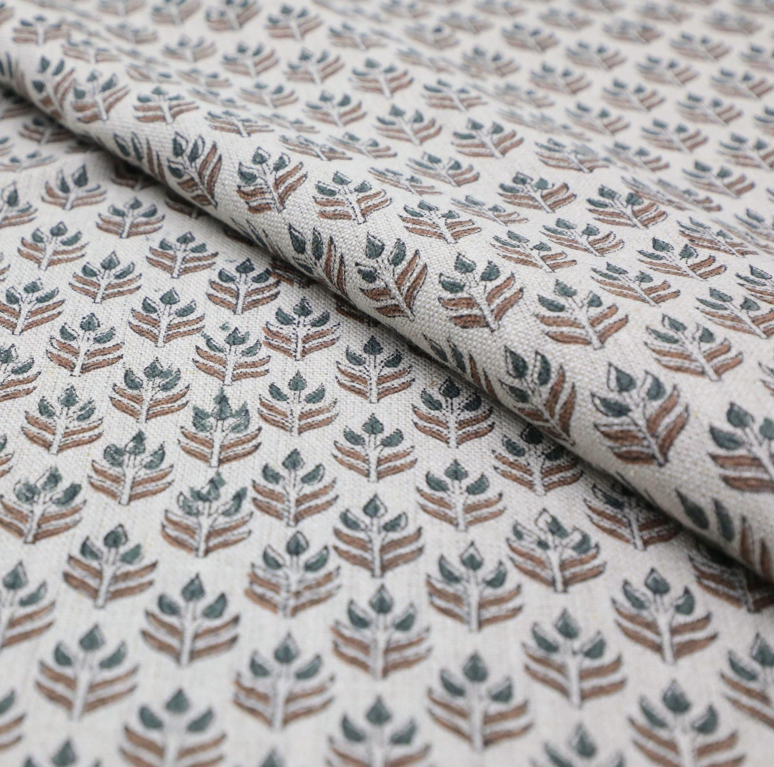 Hand Block Print, Thick Linen 58" Wide, Floral Leaf Print, Linen ...