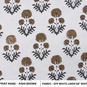 Off White Linen 58" Wide, Hand Block Print, Natural Fabric, Floral ...