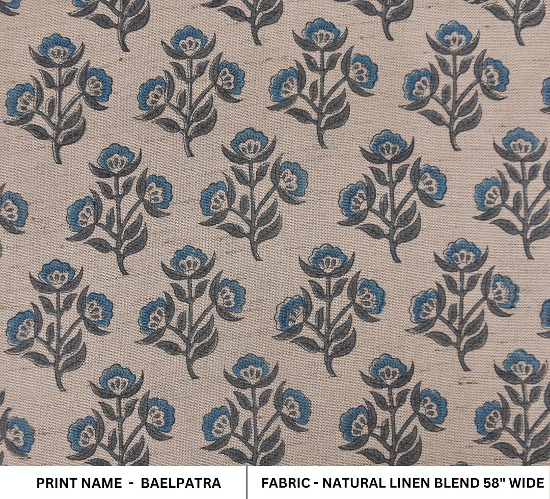 Natural Linen Blend Fabric, Hand Block Print, Linen Pillows and ...