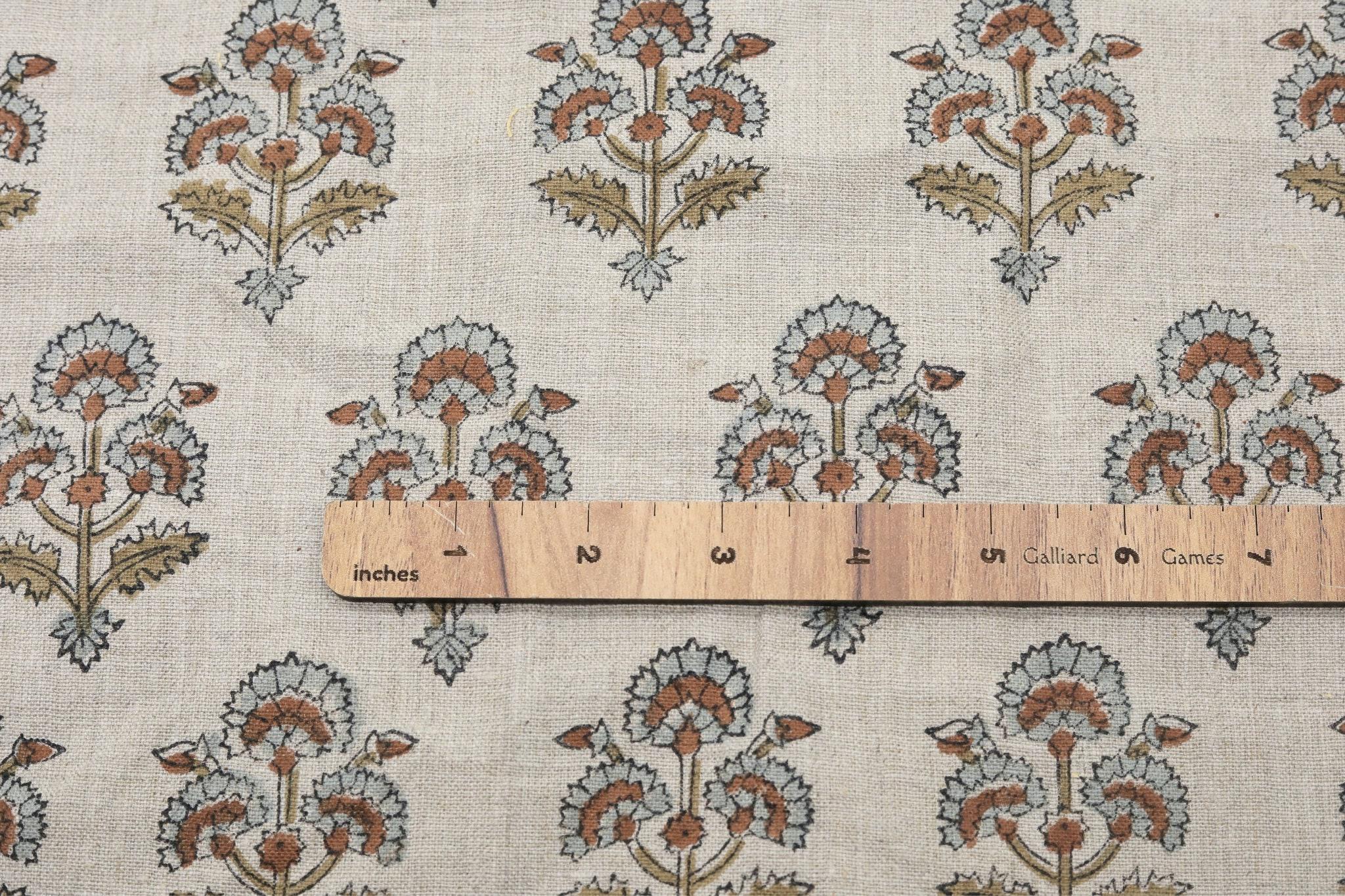 Linen Block Print Pure Linen Fabric Handmade Floral Art Pillow Fabric ...
