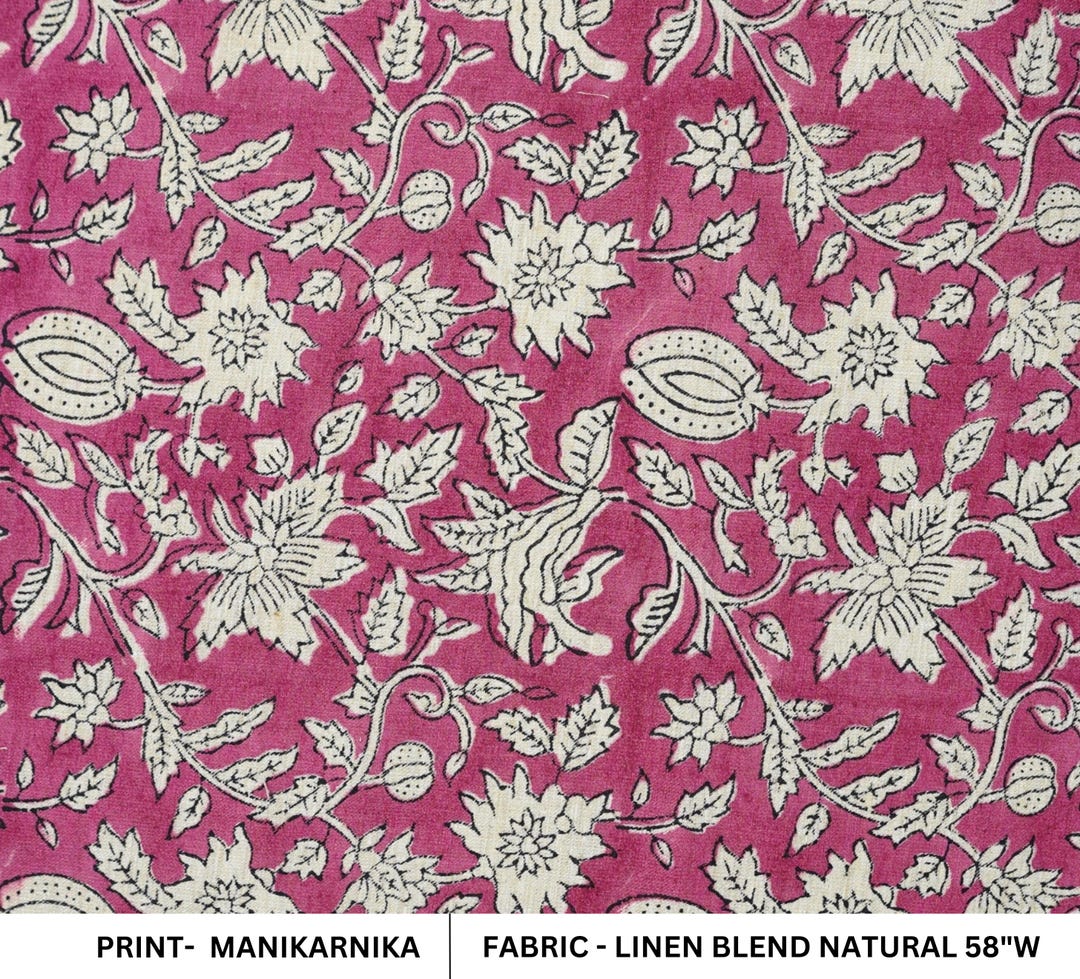 Tela india estampada a mano con bloques de lino. Tela artesanal extra ...