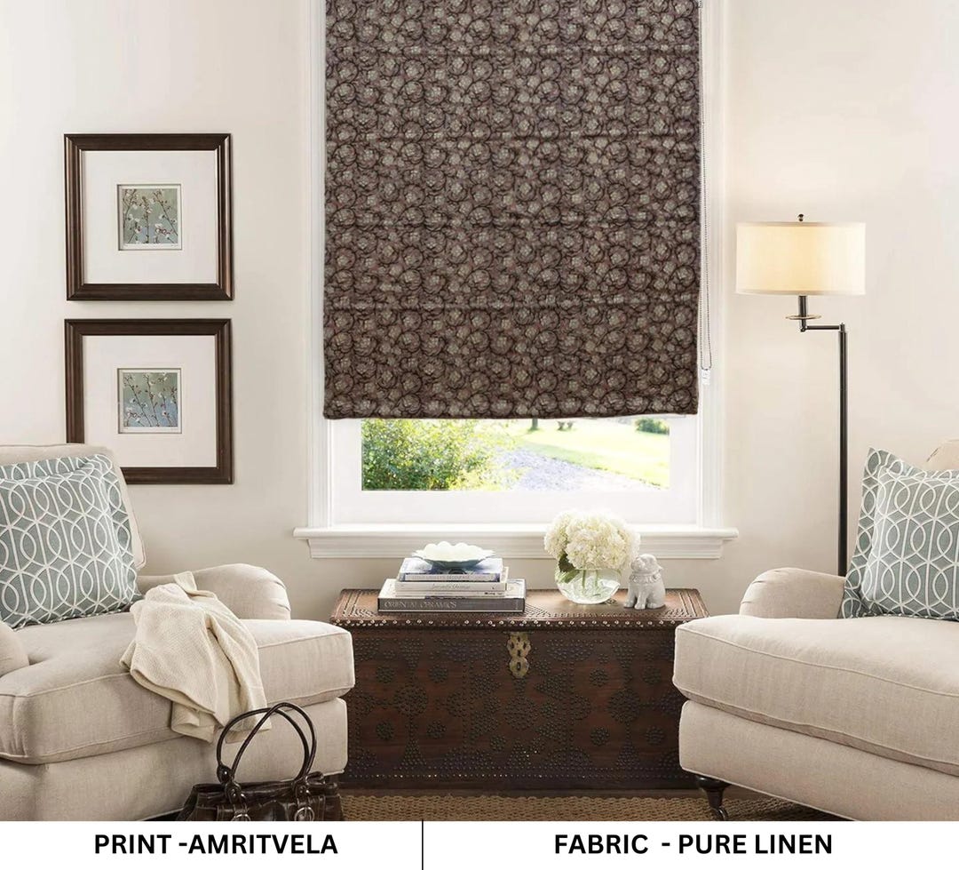 Roman Curtain - Custom Operable Roman Shade - Pure Linen Fabric - Block ...