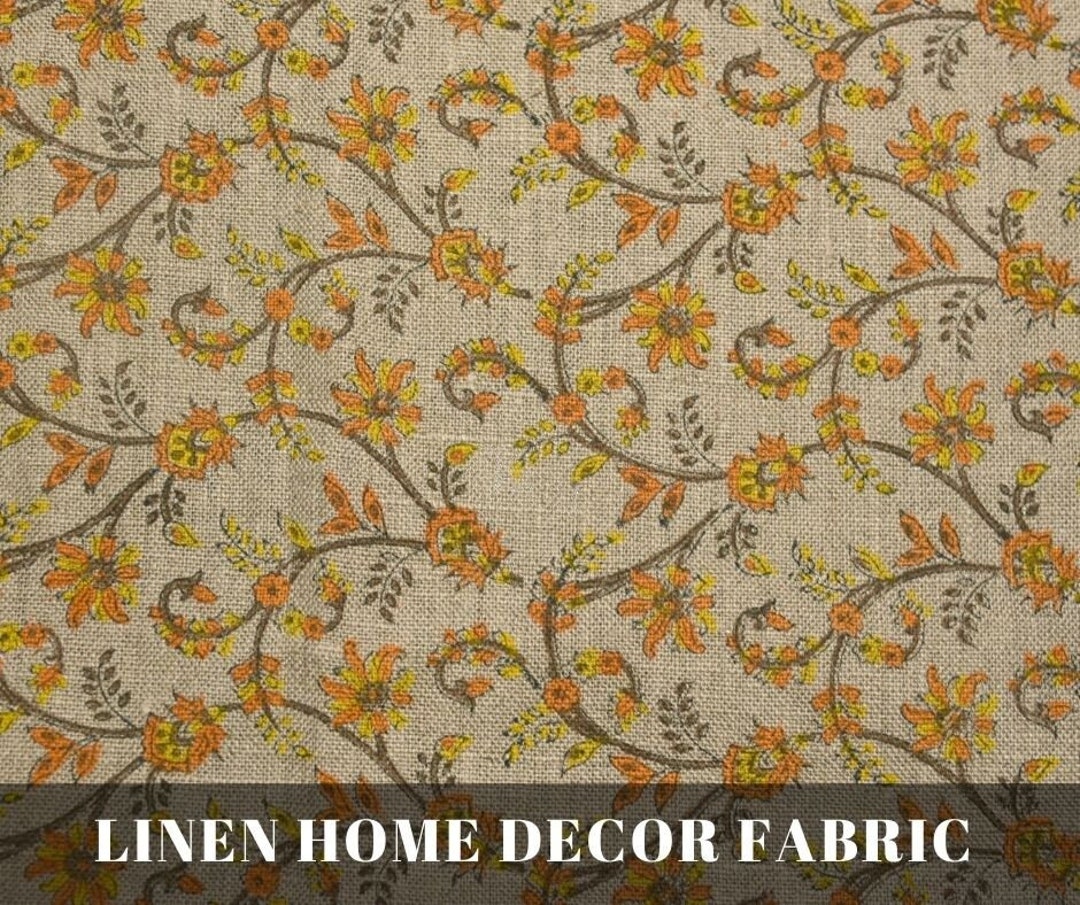 VARANASI ORANGE YELLOW Linen Block Print Linen Print Fabric, Linen ...
