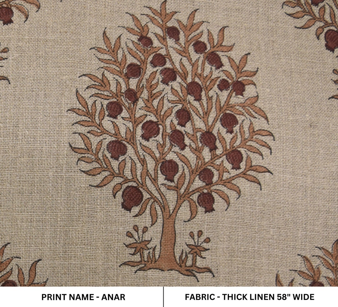 Hand Block Print, Upholstery Linen Fabric, Thick Linen 58 Wide, Block ...