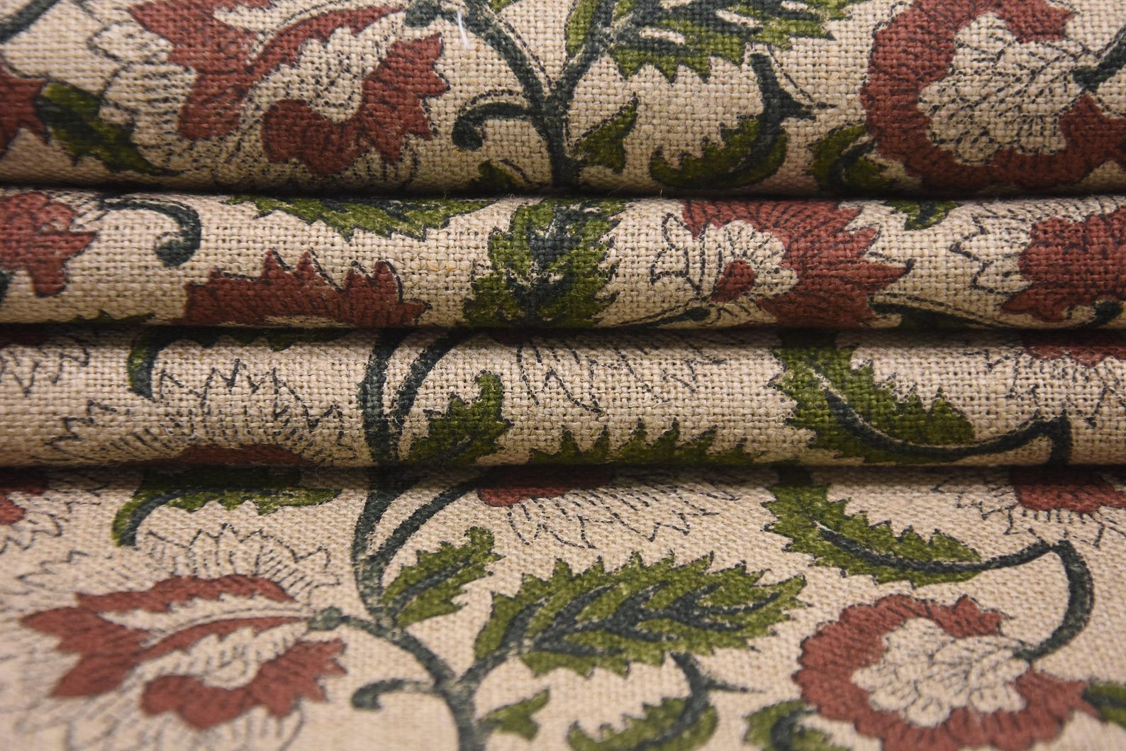 Indian Block Print Art, Floral Hand Block, Thick Linen 58" Wide, Fabric ...