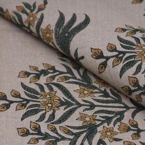 Handmade Block Print Pure Linen 58" Wide Fabric Linen Upholstery Indian ...