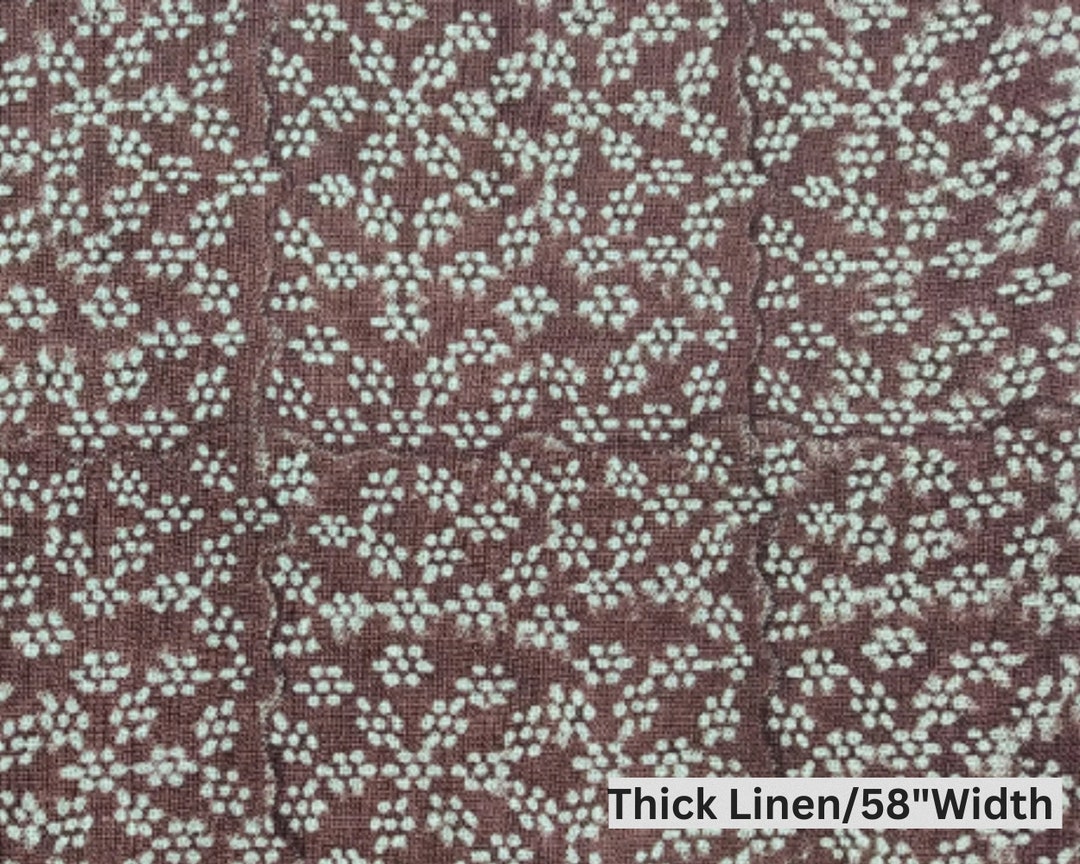 OLA-VRISHTI, Chocolate Brown Block Print Linen Fabric, Fabric by the ...