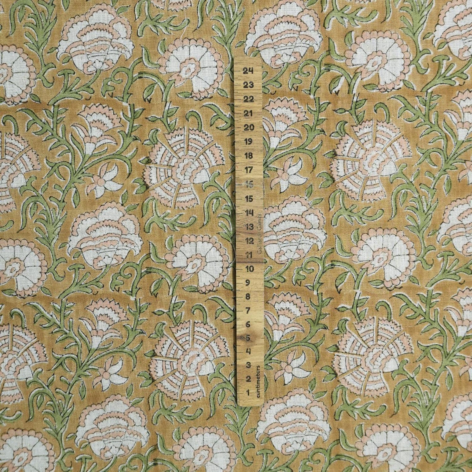 Rust Brown With Green Floral Print Viscose Linen Hand Block Print ...