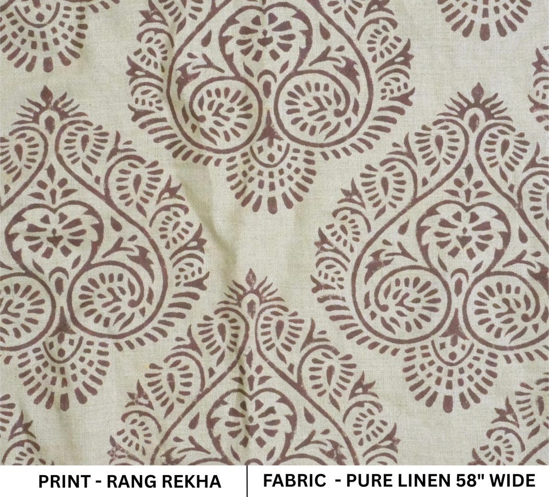 Linen Upholstery Fabric, Natural Pure Linen 58" Wide, Handmade Block ...
