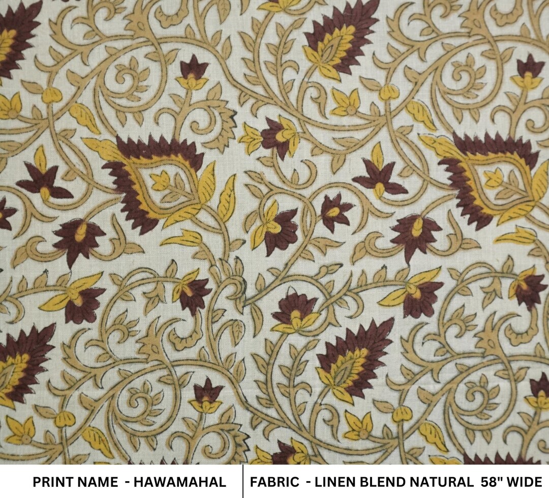Handmade Linen Fabric, Block Print Linen Fabric, Floral Linen Fabric ...
