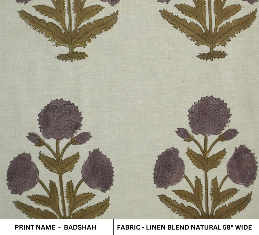 Linen Blend Natural 58" Wide, Hand Block Print Indian Fabric, Linen ...