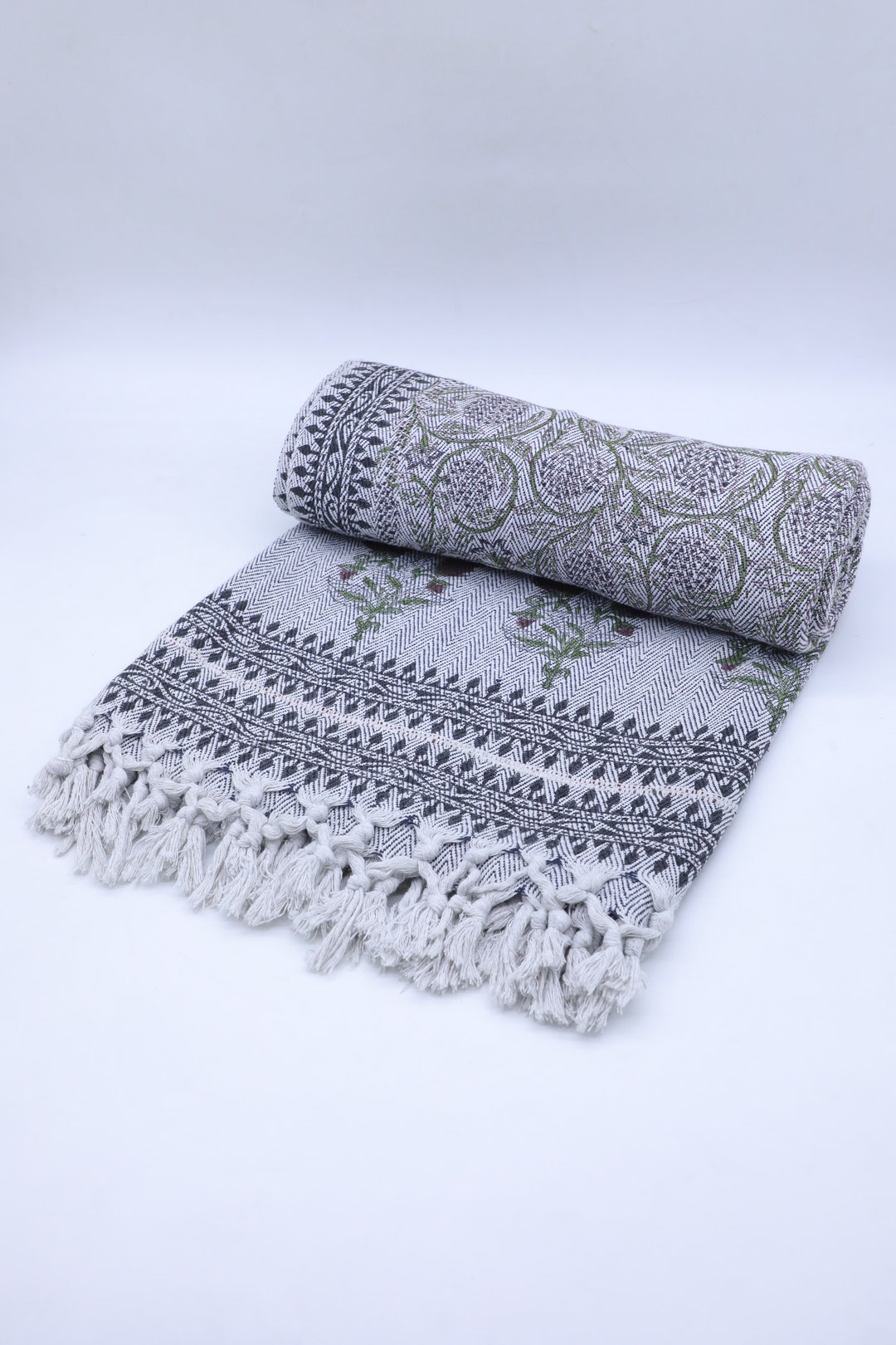 Bed Throw Block Print Handwoven Blanket and Throws Handloom Blanket ...