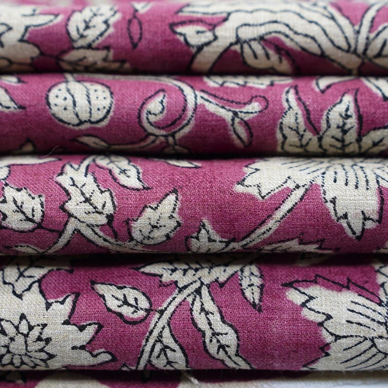 Tela india estampada a mano con bloques de lino. Tela artesanal extra ...